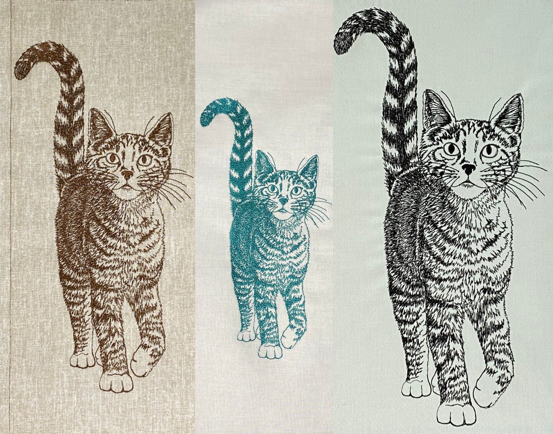 Tabitha Tabby Cat Machine Embroidery File, Sketched Style. 5 Sizes, 11 ...
