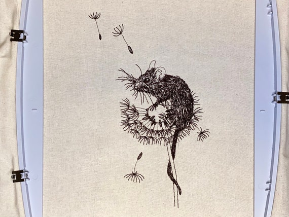 Field Mouse on a Dandelion Machine Embroidery File Sketched | Etsy