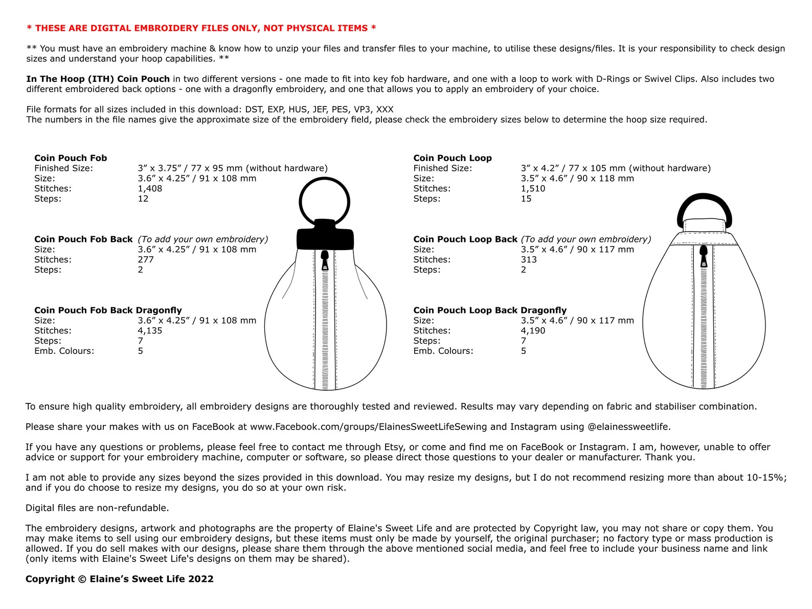 ITH Coin or Small Item Pouch With Key Fob Keychain or Swivel - Etsy