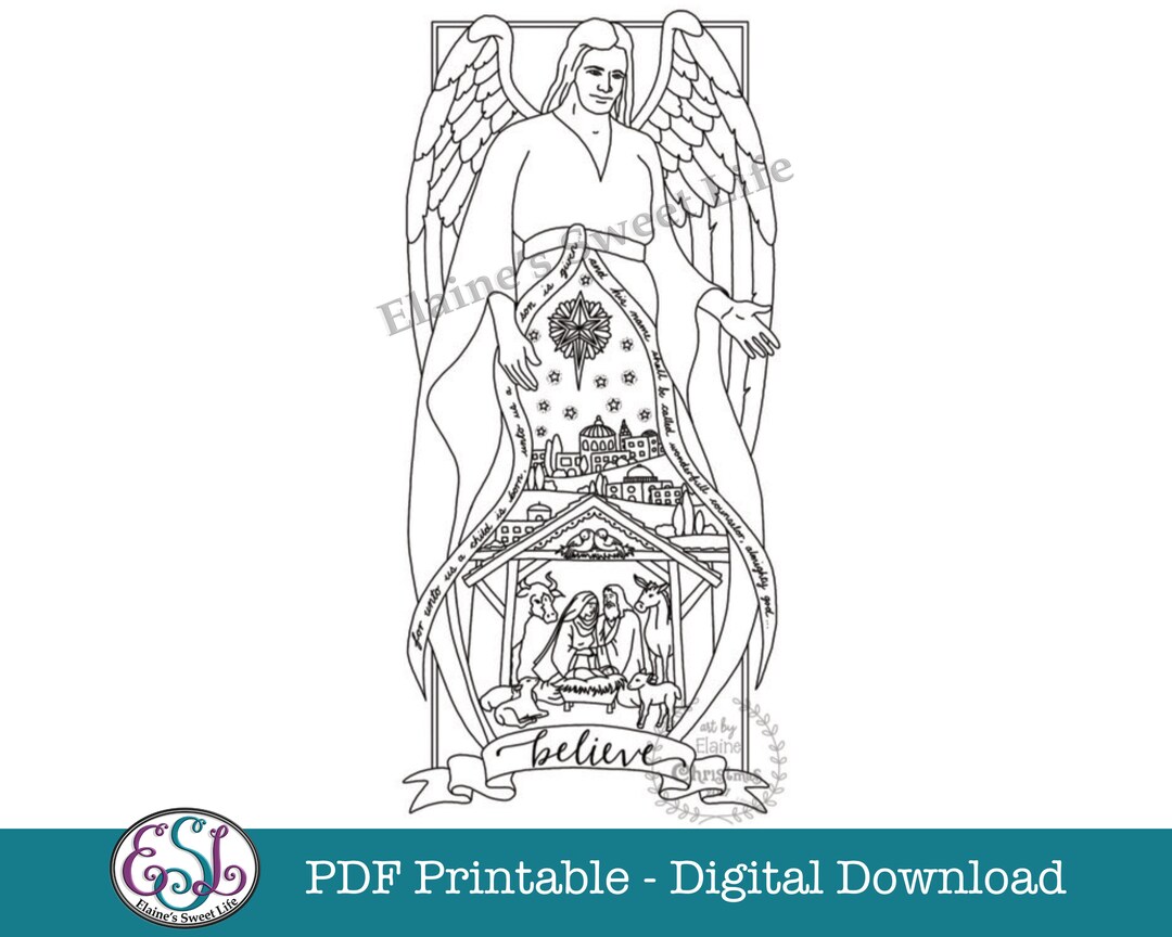 PDF Printable Christmas Card With Nativity on an Angel. A4 and Letter ...