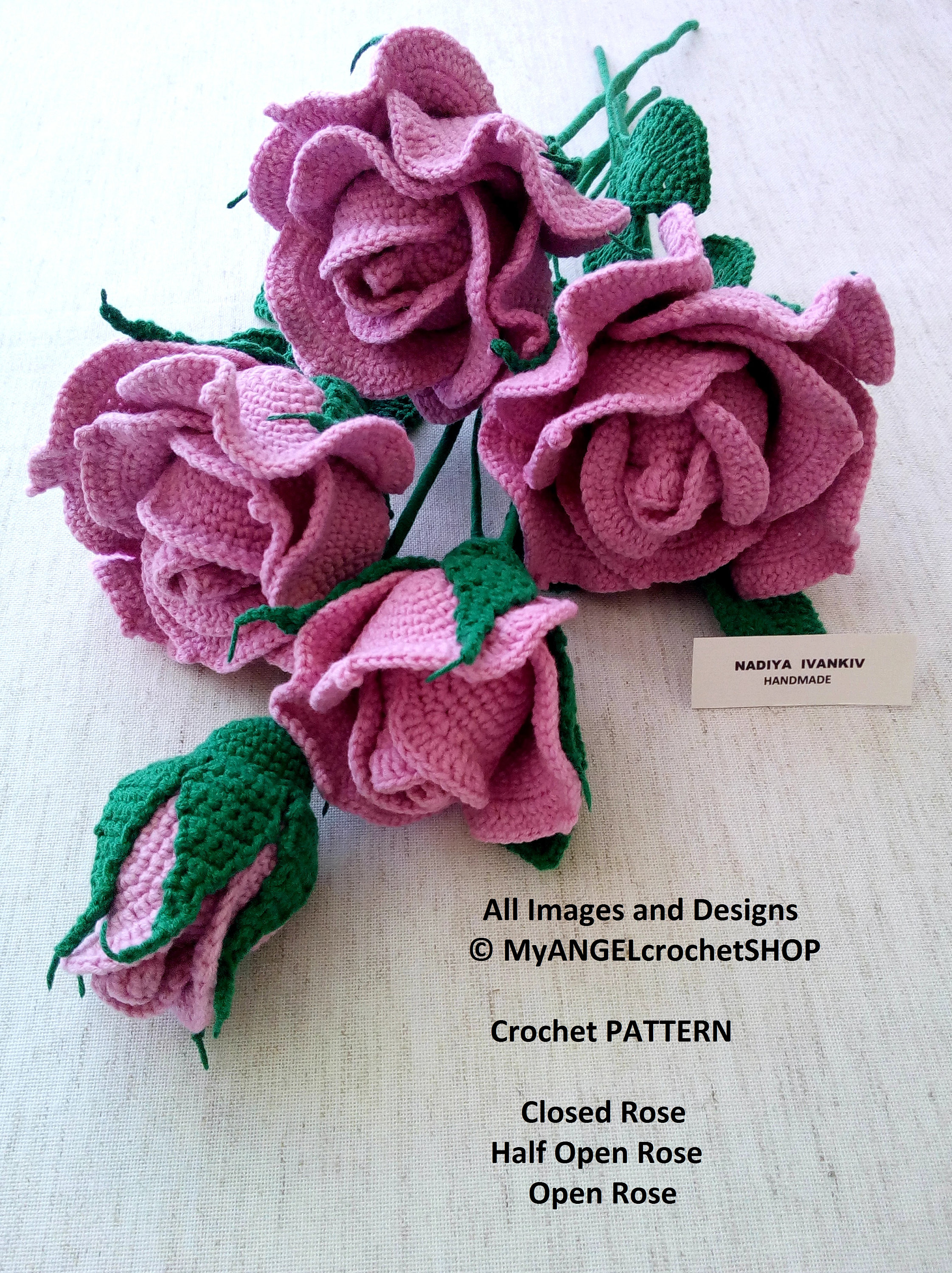 Roses Crochet Pattern 3in1 Close Rose Half Open Rose Open Rose | Etsy UK