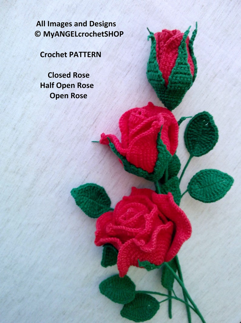 Roses Crochet Pattern 3in1 Close Rose Half Open Rose Open Rose | Etsy UK