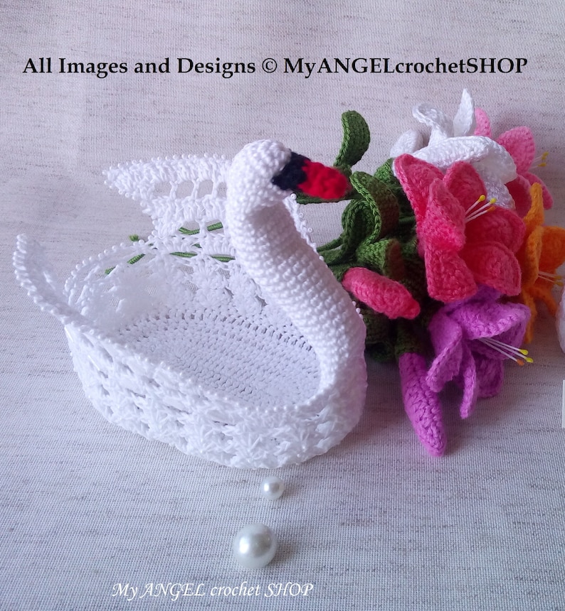 Crochet Swan Pattern Wedding Decor Basket Table Centerpiece | Etsy