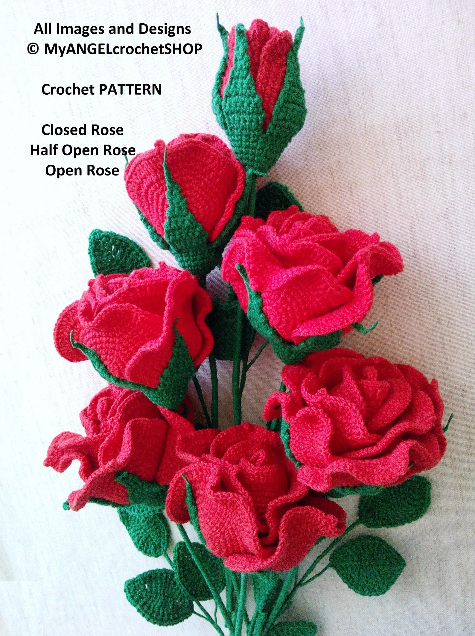 Roses Crochet Pattern 3in1 Close Rose Half Open Rose Open Rose - Etsy ...