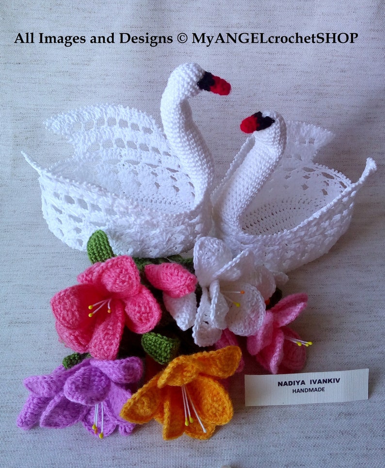 Crochet Swan Pattern Wedding Decor Basket Table Centerpiece | Etsy