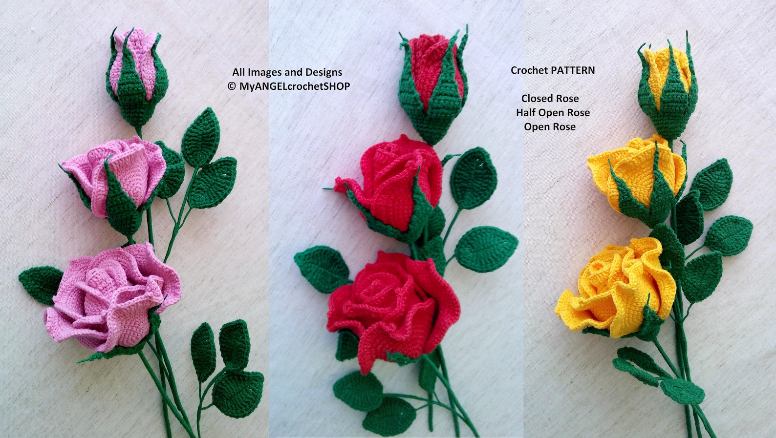 Roses Crochet Pattern 3in1 Close Rose Half Open Rose Open Rose - Etsy