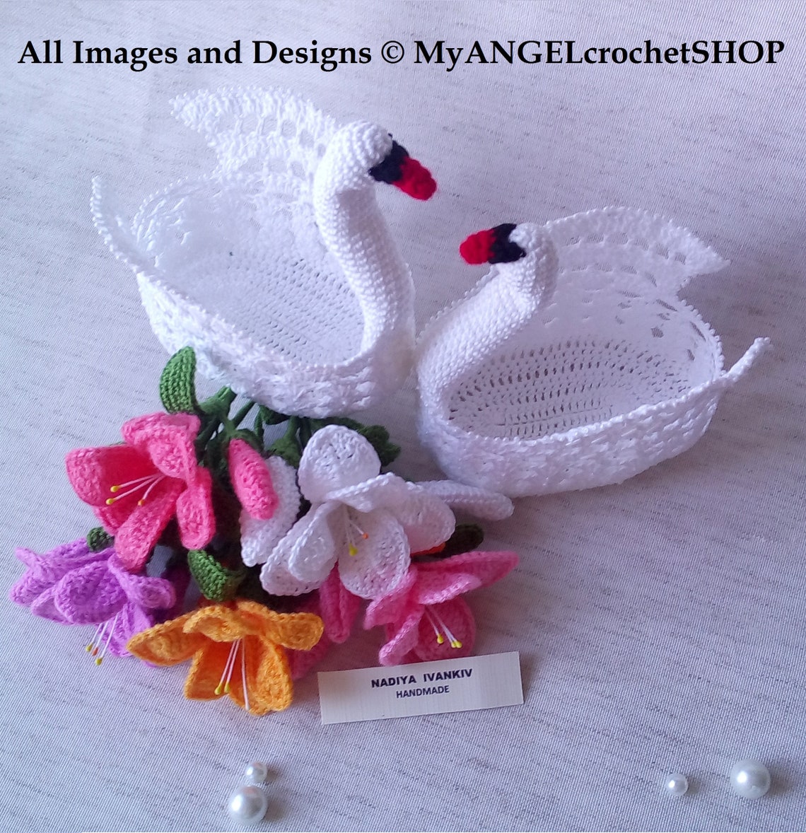 Crochet Swan Pattern Wedding Decor Basket Table Centerpiece | Etsy