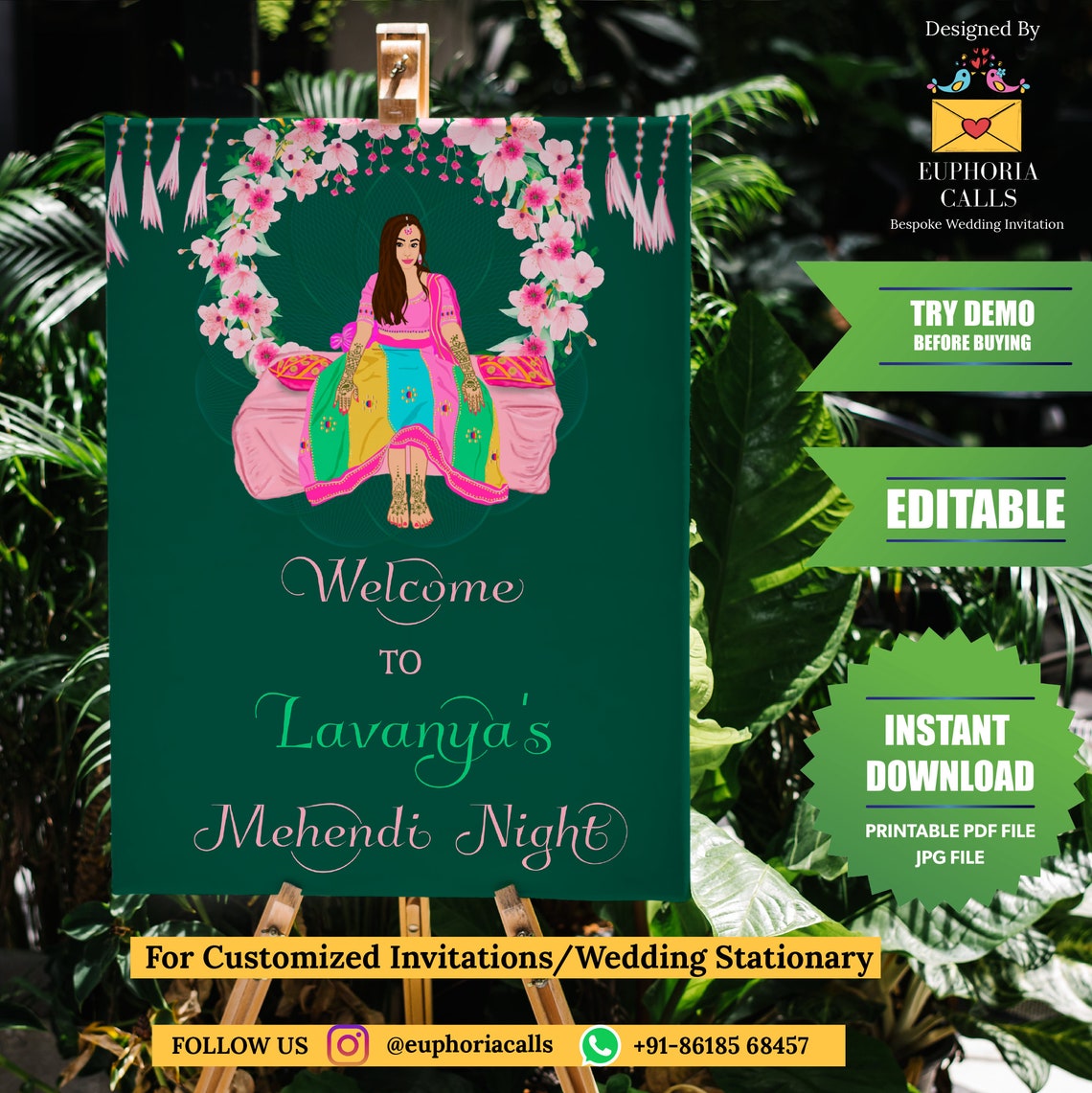 EDITABLE Mehendi Decor Sign as Mehndi Welcome Signinstant - Etsy