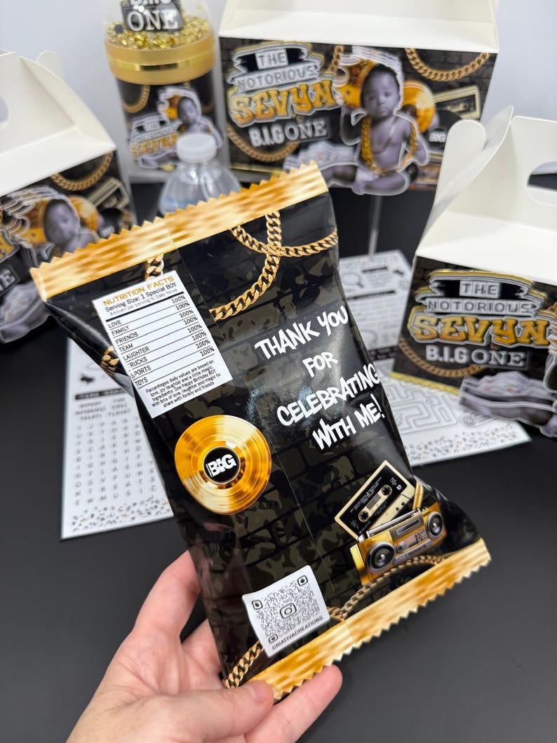 Notorious One Birthday Party Favors, Custom Gable Box, Chip Bags - Etsy