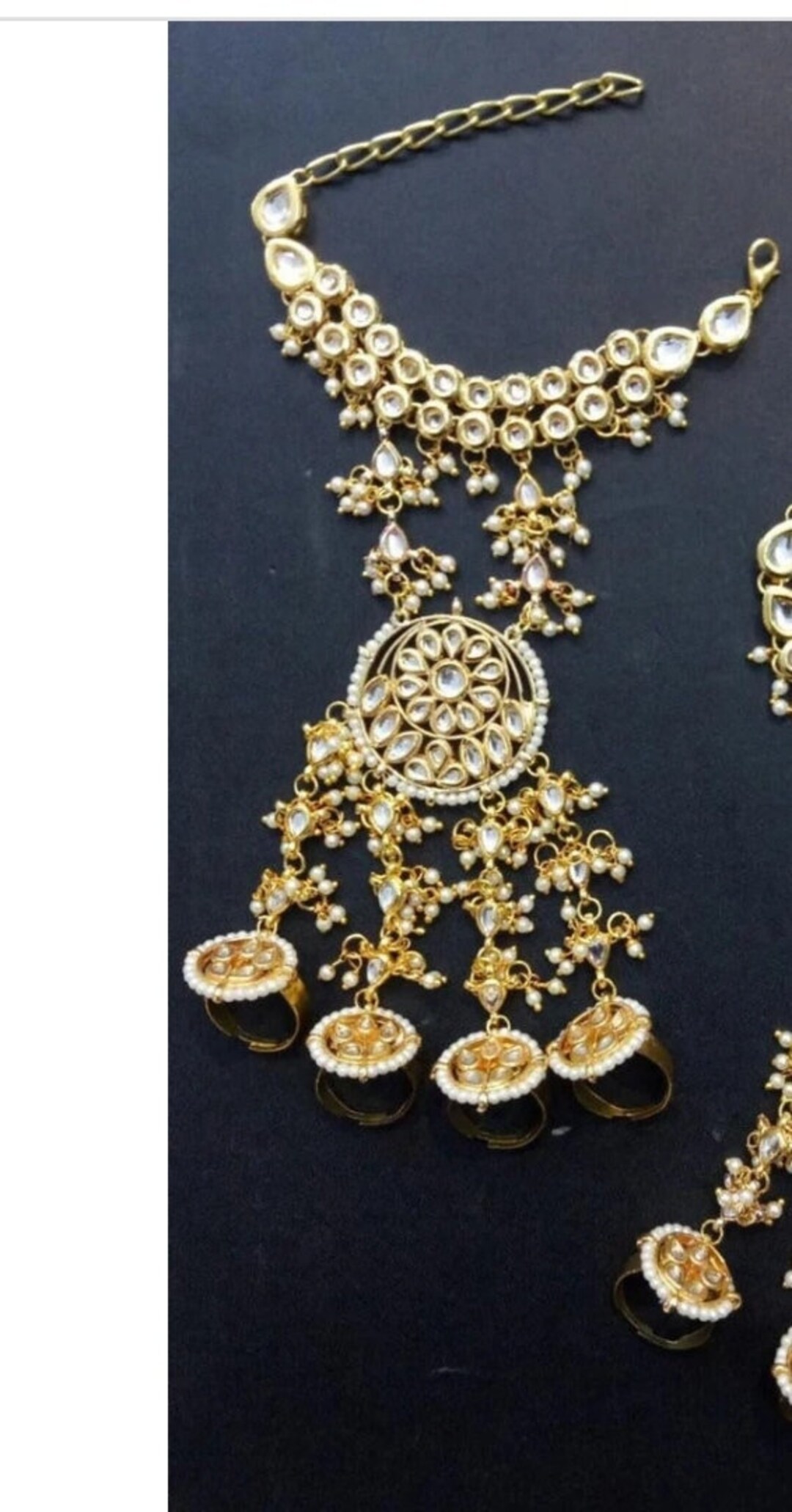 Hath Panja Single/ Hathphool/ Hand Jewelry Set With 4 Rings/ Kundan and ...