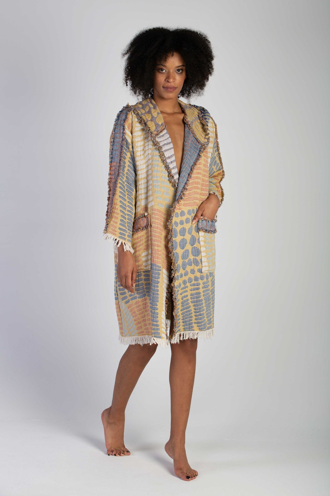 Boho Kimono Bathrobe Beach Cover-up Lightweight Summer Robe Loungewear ...