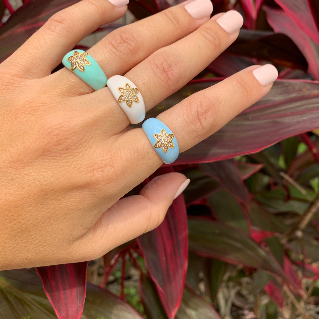 Colorful Enamel Rings, Cannabis Ring, Cubic Zirconia Enamel Band ...