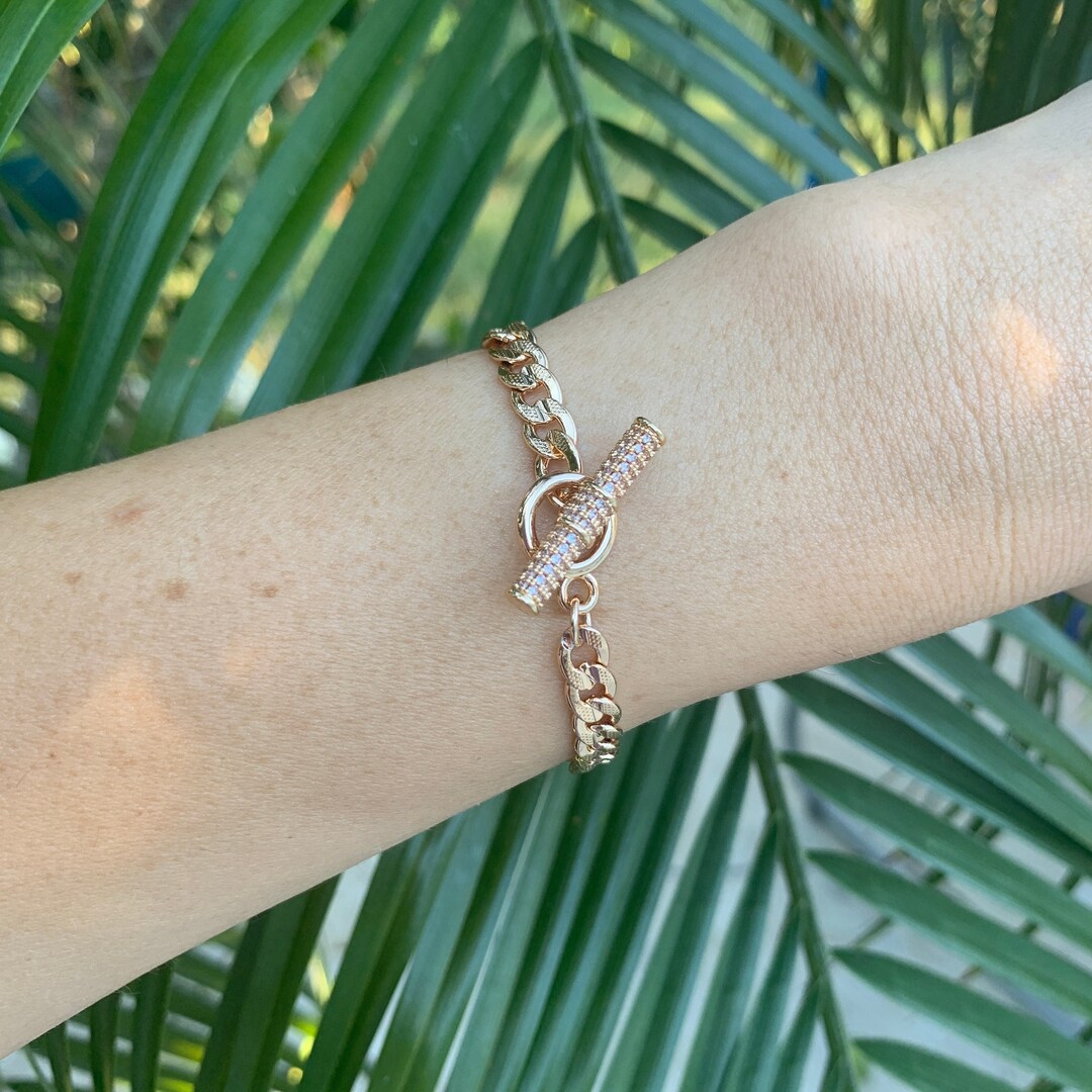 Stack Bracelet, Toggle Bracelet, T Bar Bracelet, Curb Chain, Gold Link ...