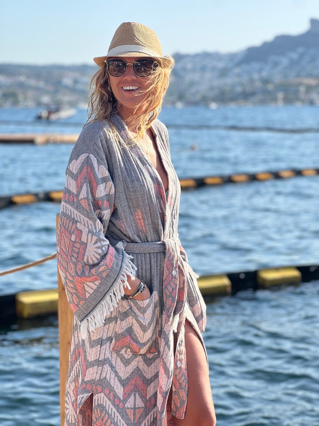 Bathrobe Beach Cover Boho Kimono Cotton Robe Summer Loungewear Thin ...