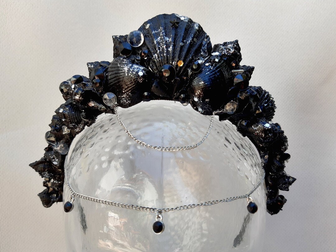 Mermaid Crown, Queen of the Deep Sea: Hand-painted Black Shell Crown ...
