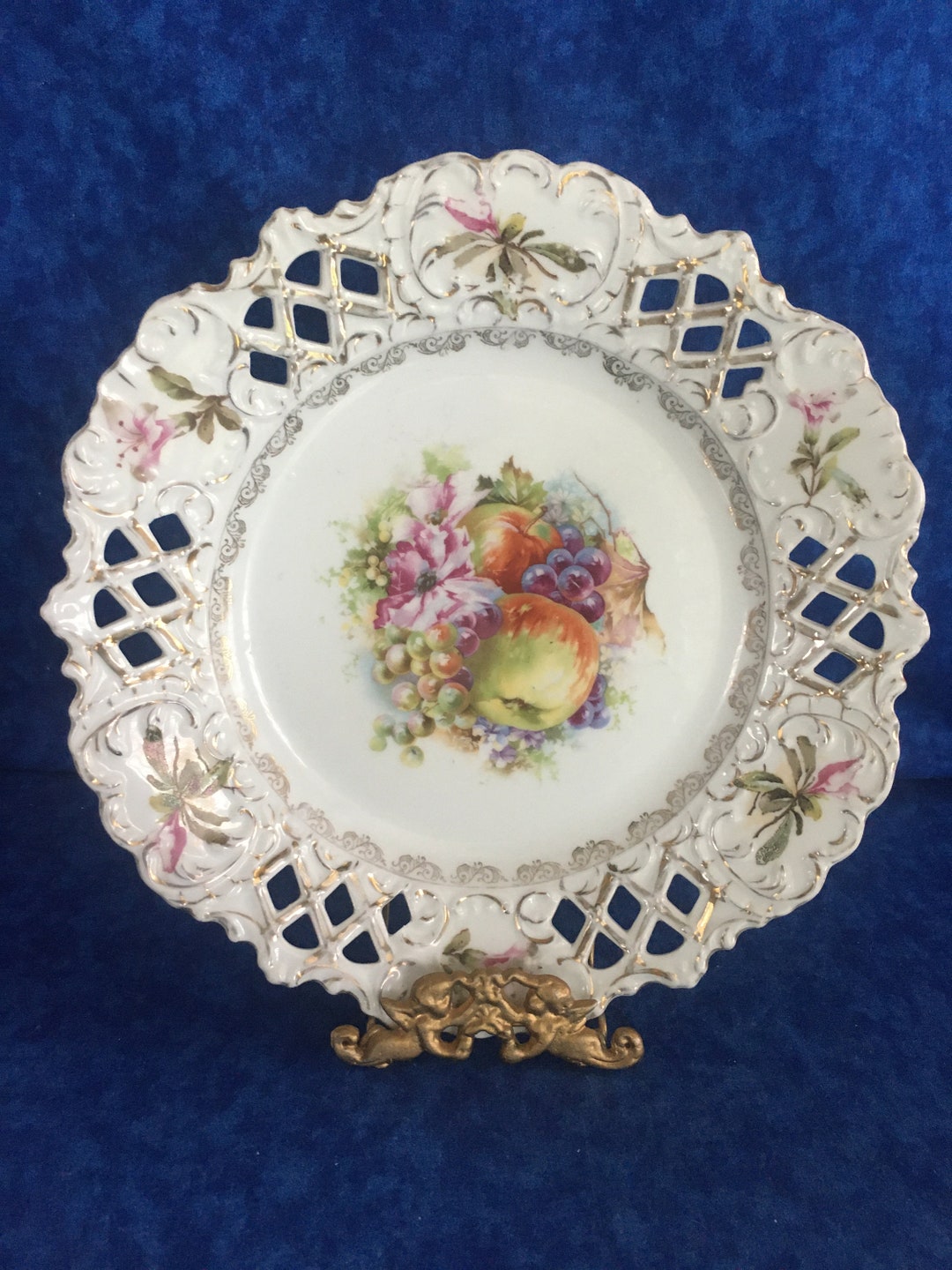 Vintage Cut Out Plate With Flowers & Fruit - Etsy