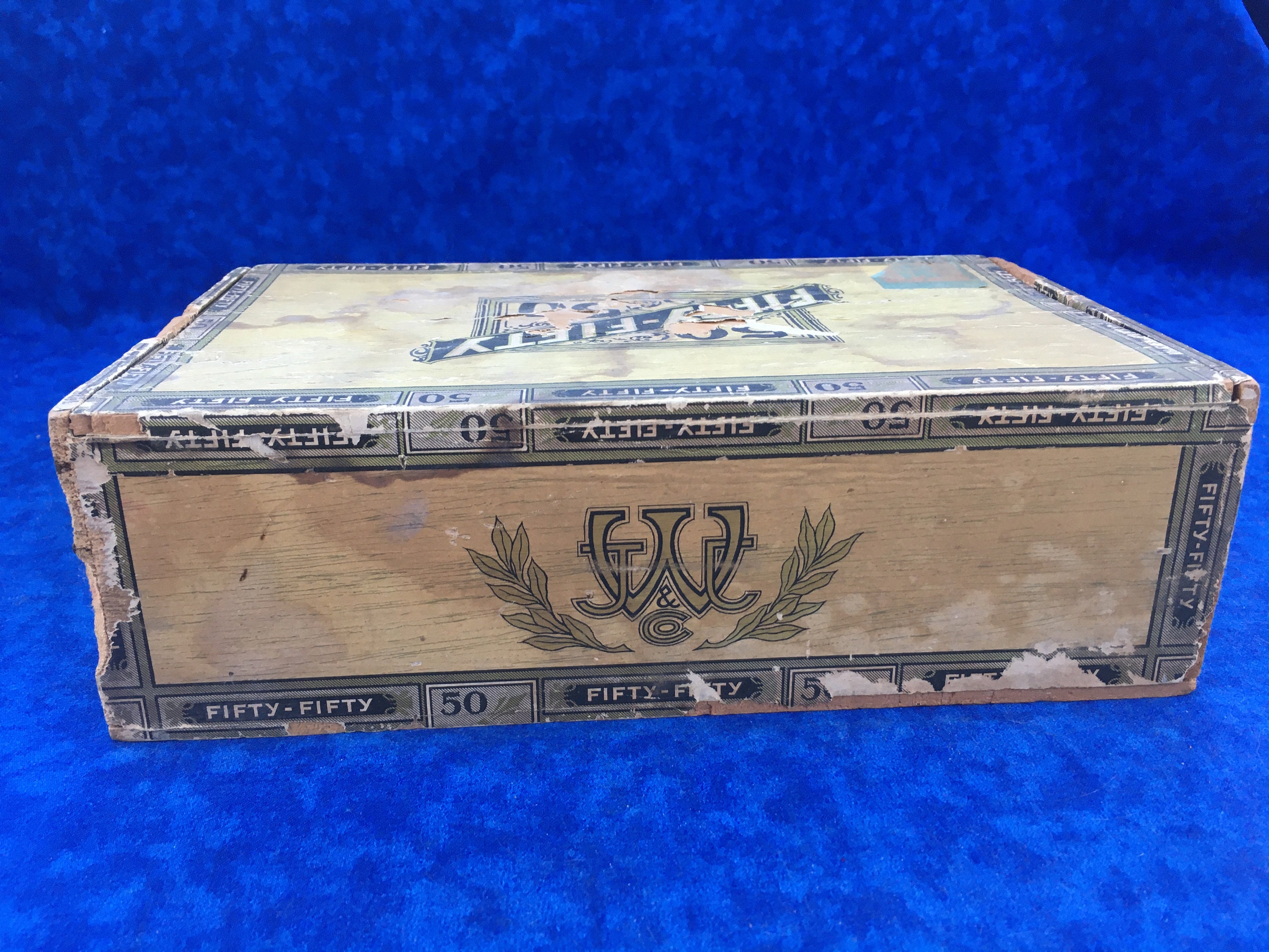 Vintage Fifty-fifty Cigar Box With a No. 50 & 50 on Each Side of Name ...