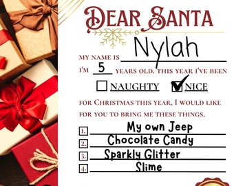 Printable Dear Santa Letter Template Christmas Wish List - Etsy