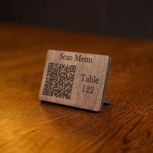 Wooden Qr Code Sign With Table Number, QR Code Menu, QR Code Menu Sign With Custom QR Code and ...