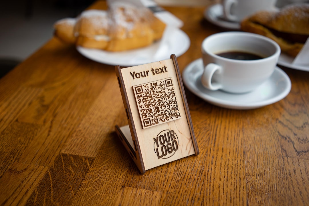 Wooden QR Code Menu Stand, Custom Table Sign With Logo, Scan to Pay ...