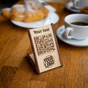 Wooden QR Code Menu Stand, Custom Table Sign With Logo, Scan to Pay ...
