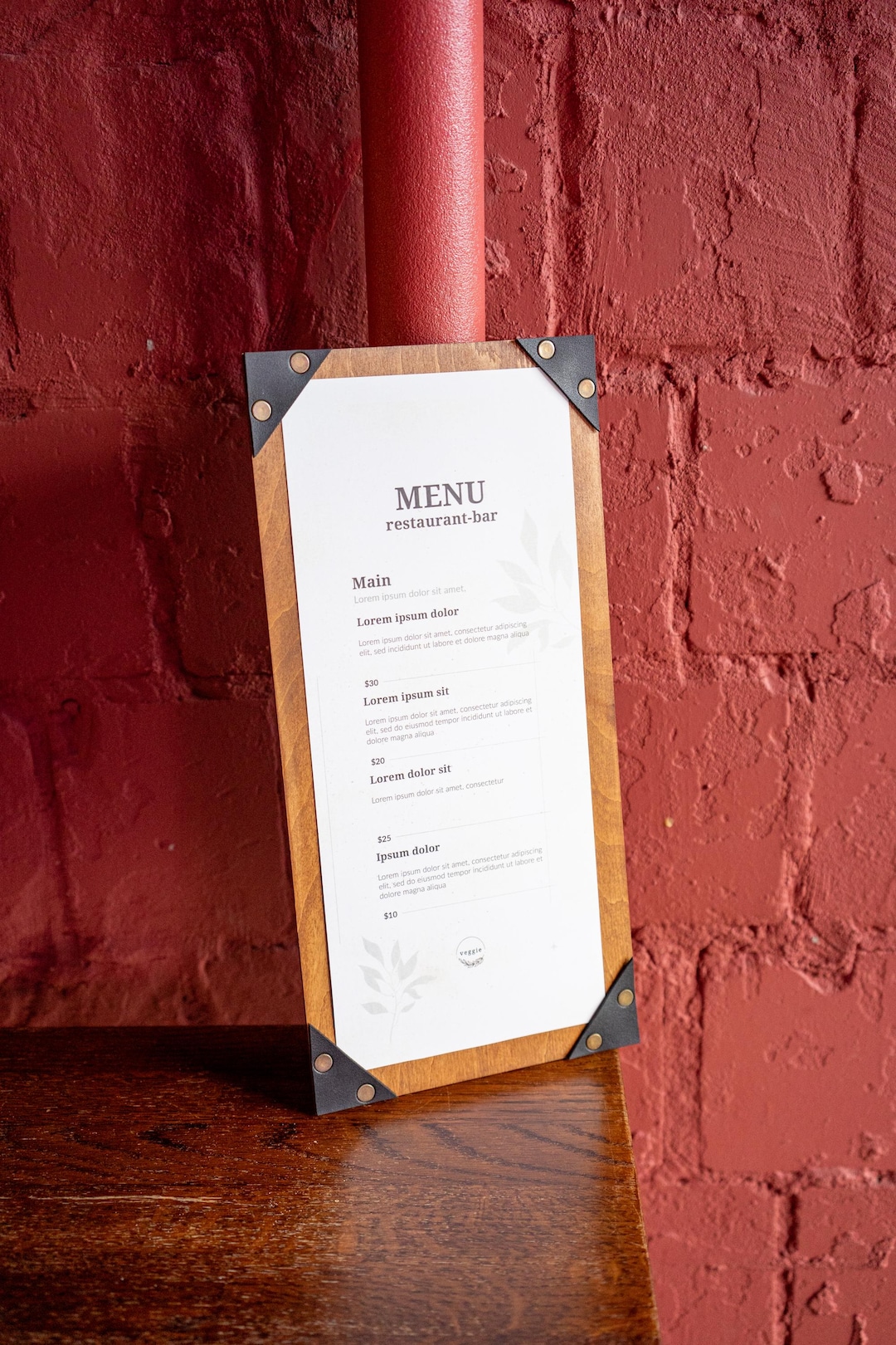 Bar Menu Board, Wooden Menu Holder With Leather Corners – Rustic ...