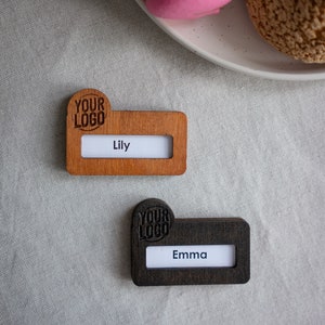 Business Name Tags, Wooden Badge, Cafe Name Badges - Etsy