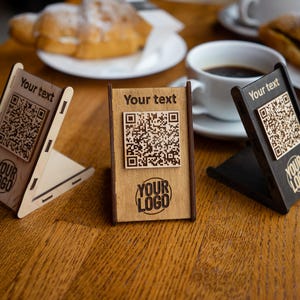 Wooden QR Code Menu Stand, Custom Table Sign With Logo, Scan to Pay ...