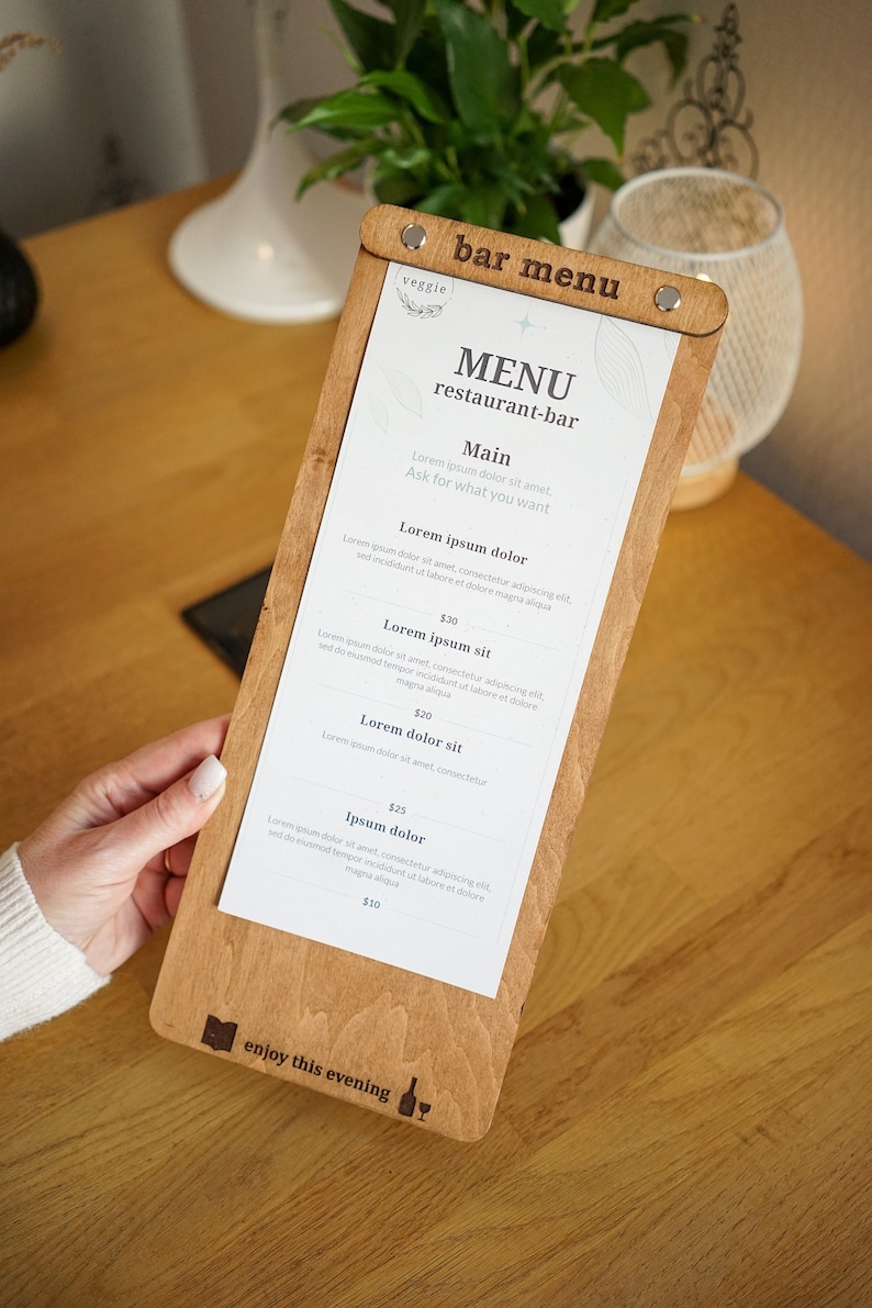 Wooden Menu Board Table Menu Holder, Solid Wood Menu Cover for ...