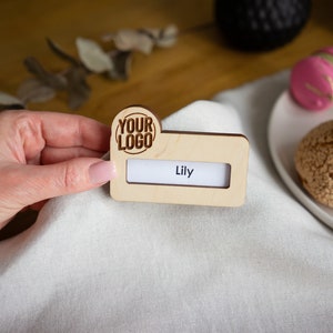 Business Name Tags, Wooden Badge, Cafe Name Badges - Etsy