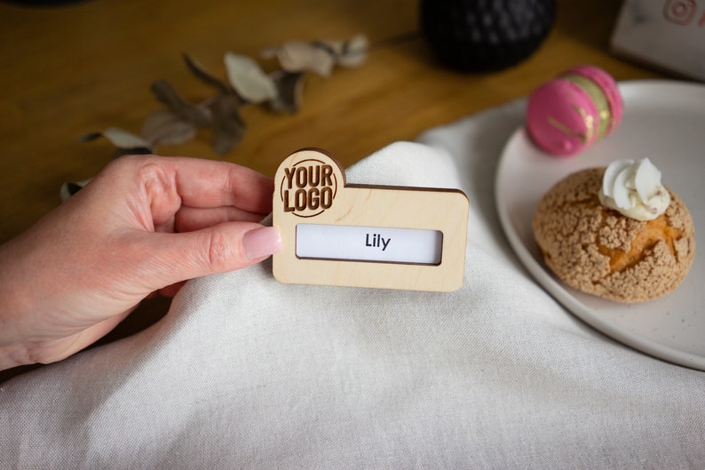 Business Name Tags, Wooden Badge, Cafe Name Badges - Etsy