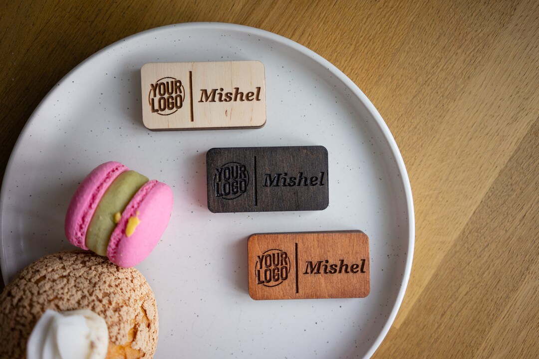Wooden Name Badge, Custom Engraved Name Tag With Logo, Personalized ...