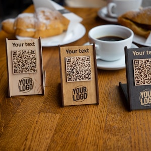 Wooden QR Code Menu Stand, Custom Table Sign With Logo, Scan to Pay ...