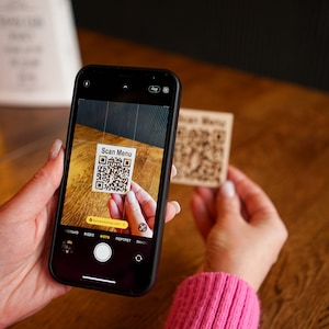 Wooden Qr Code Sign With Your Custom Text, Qr Code Touchless Menu, QR Menu Scan, Personalized QR ...
