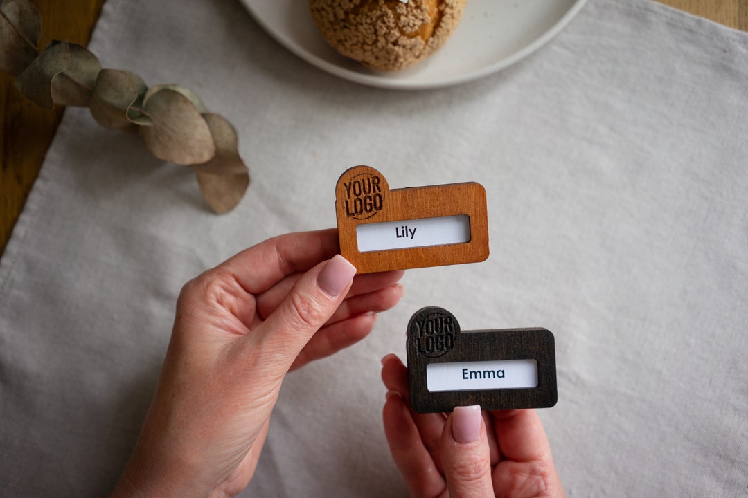 Business Name Tags, Wooden Badge, Cafe Name Badges - Etsy