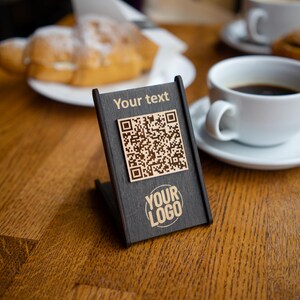 Wooden QR Code Menu Stand, Custom Table Sign With Logo, Scan to Pay ...