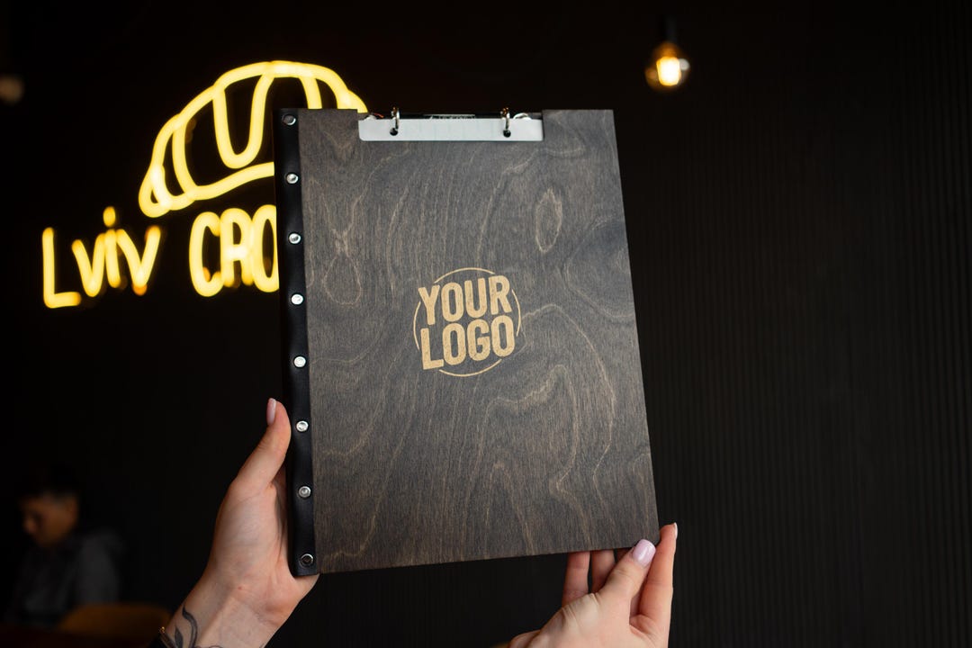 Custom Wooden Menu Book, Engraved Restaurant or Bar Menu Cover ...