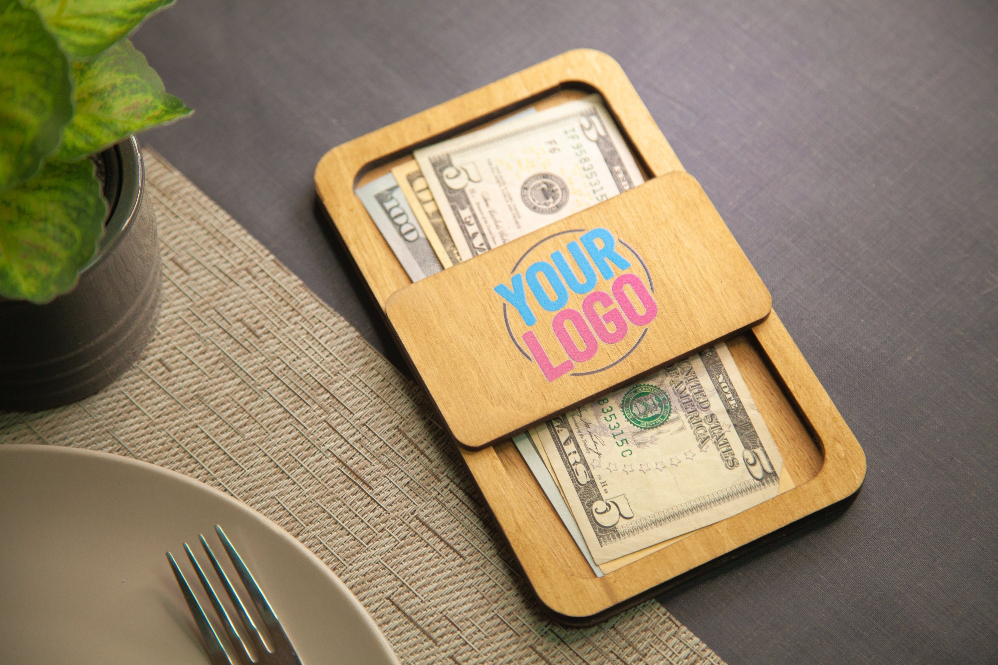 Check Holder With Colored Logo Restaurant Check Presenter - Etsy