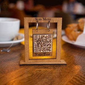Custom Wooden QR Code Menu Sign, Business Logo Table Plaque, Restaurant ...