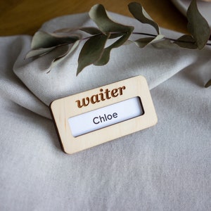 Wood Name Tag, Custom Laser Engraved Oak Name Badge, Magnetic Wooden ...