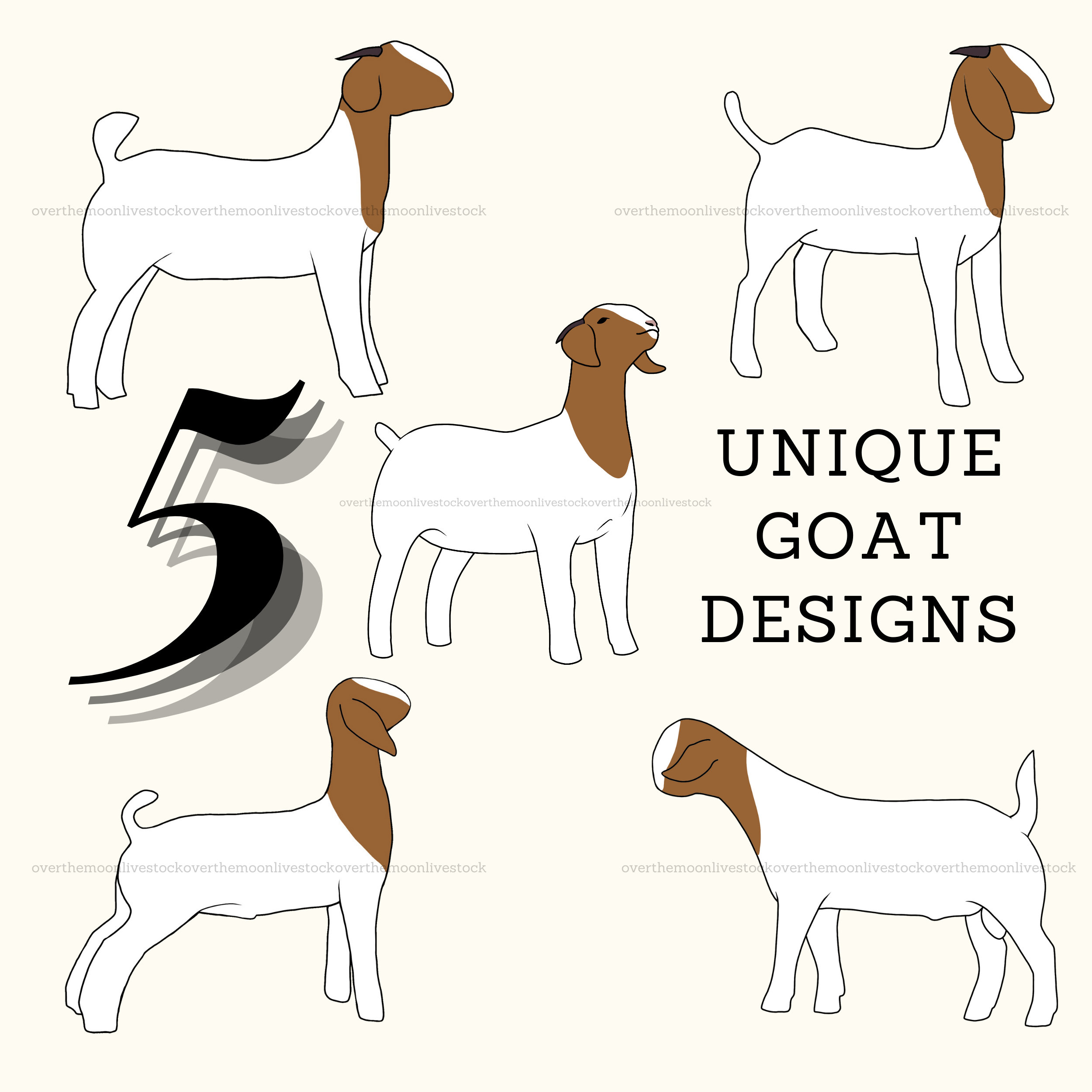 Show Goat Digital Download Designs | 5 Unique Boer/meat Goat PNG Files ...
