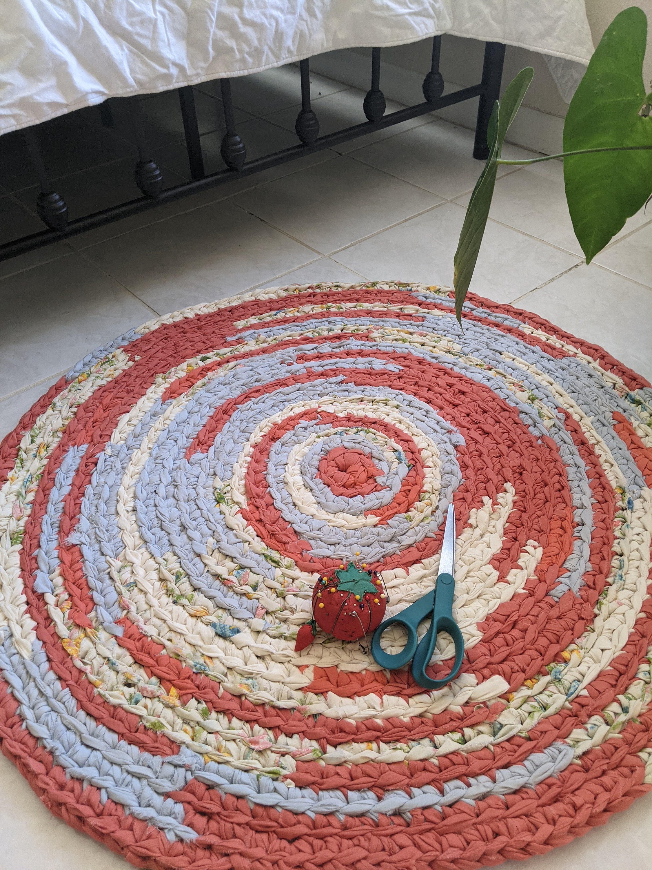 33" Hand Crocheted Rag Rug Orange Cream Swirl - Etsy