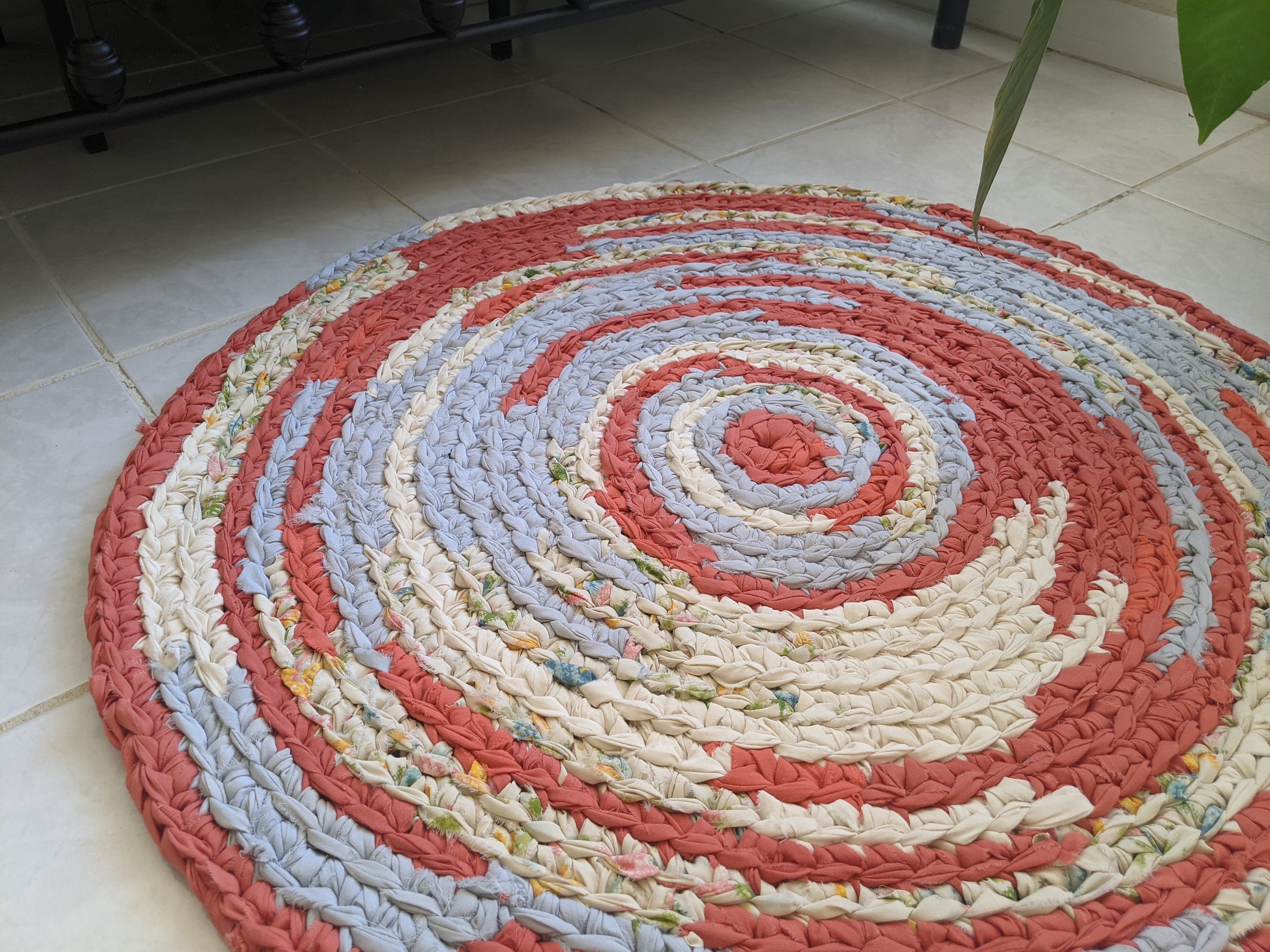 33" Hand Crocheted Rag Rug Orange Cream Swirl - Etsy