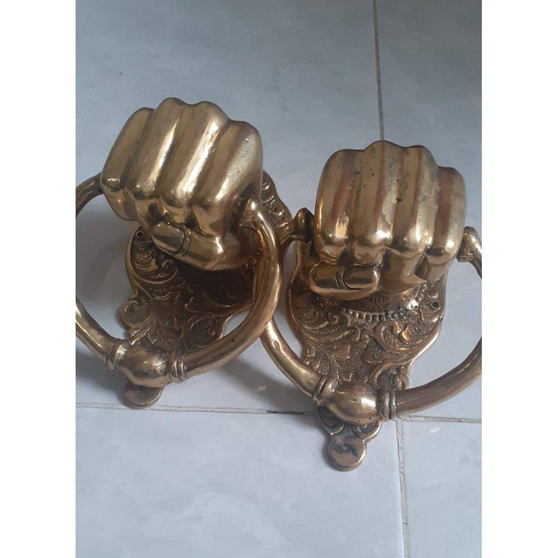 2 Heavy Brass Ring Pull BANGER 17cm Vintage Old Style Hand | Etsy