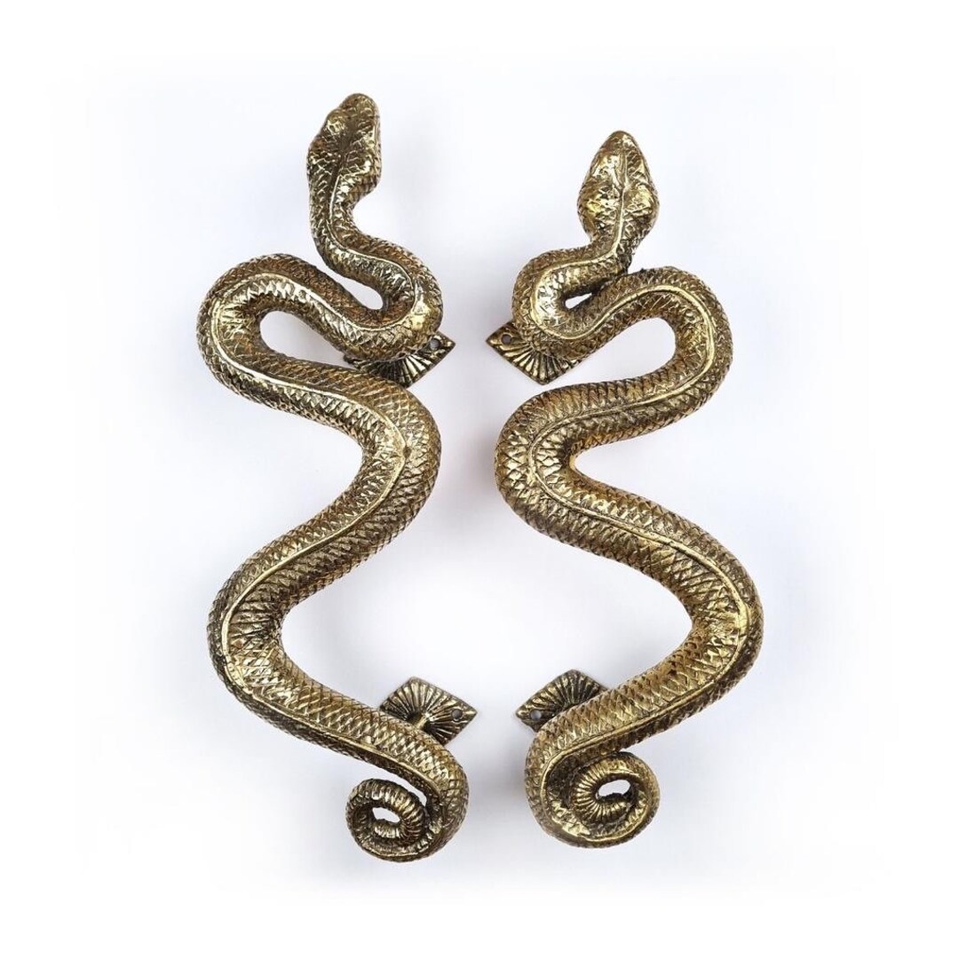 2 Large Light Weight 18 Inch SNAKE Pair Brass Door Handles Triangle ...