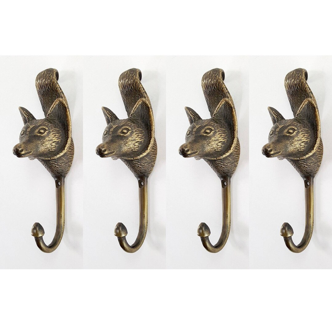 4 Brass HOOK Large Version 4 Pieces 5.1/2 Fox Head Shape With Tail Hook ...