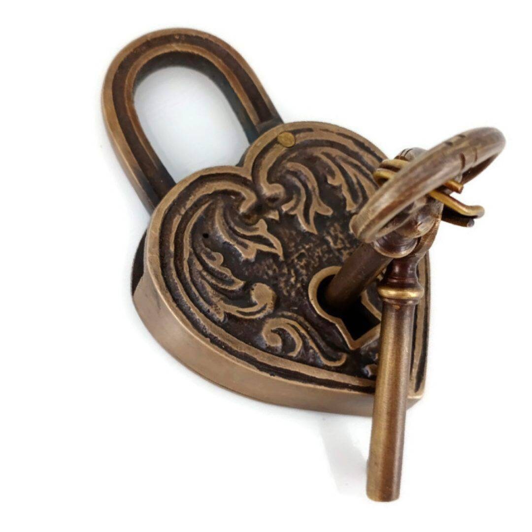 Solid Brass Marriage Vintage Style Heart Love Shape Padlock 2 Keys ...