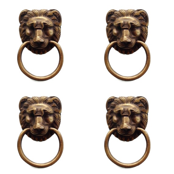 4 Solid Brass Lion Head Knob Ring 5 Cm X 8 Cm Solid Brass | Etsy