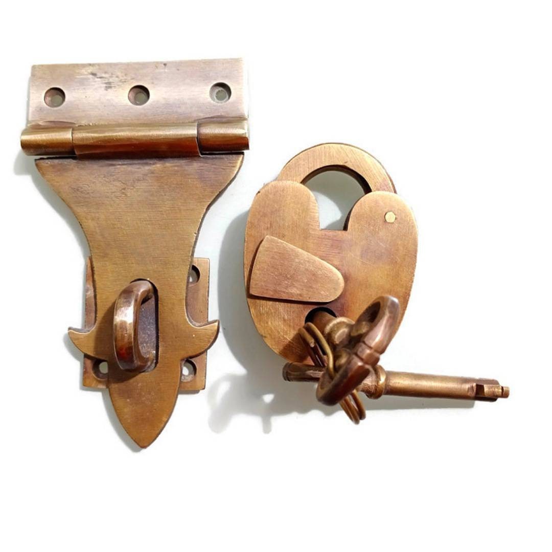 Brass Heavy Loop 2 Padlock 2 Keys & Heavy Box Hasp Staple 12 Cm Padlock ...