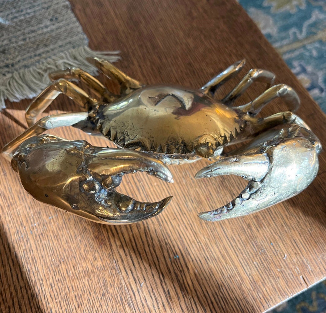 Statue MUD CRAB Heavy Cast Brass Large Hollow Body Old Style 7 Inches X ...